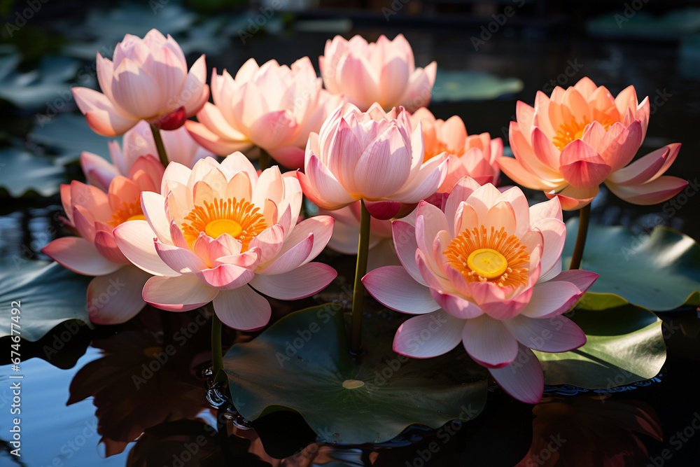 Lotus Blooms: A close-up of lotus flowers painted in the tricolor ...