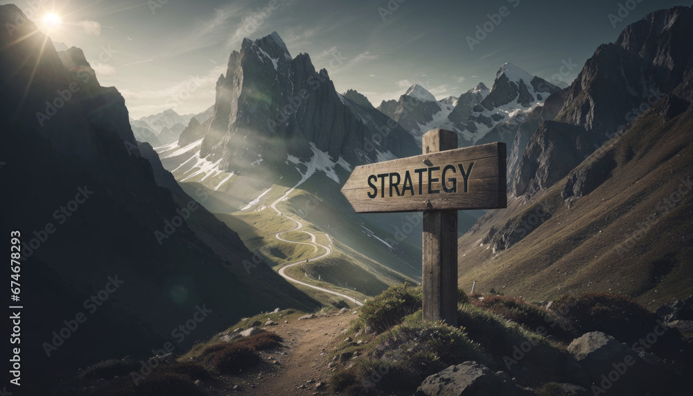 Setting strategy. A signpost with the word "Strategy" written on it ...