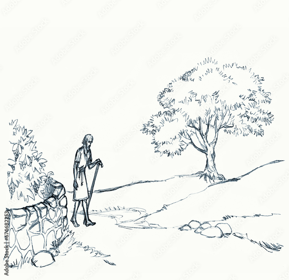 Pencil drawing. The prodigal son goes home Stock Illustration | Adobe Stock