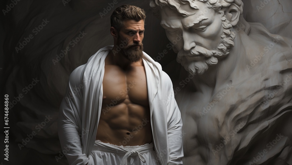 male model statue, roman strength, strong look, man, jock, strongman ...