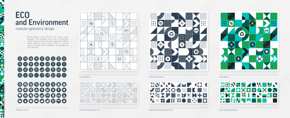 Eco, Environment Modular Geometric Design. Thin Line, Black, White and ...