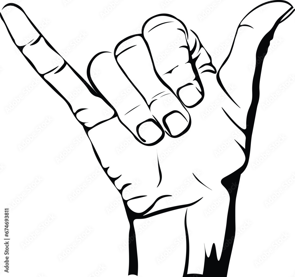 Cartoon Black and White Isolated Illustration Vector Of The Hang Ten ...