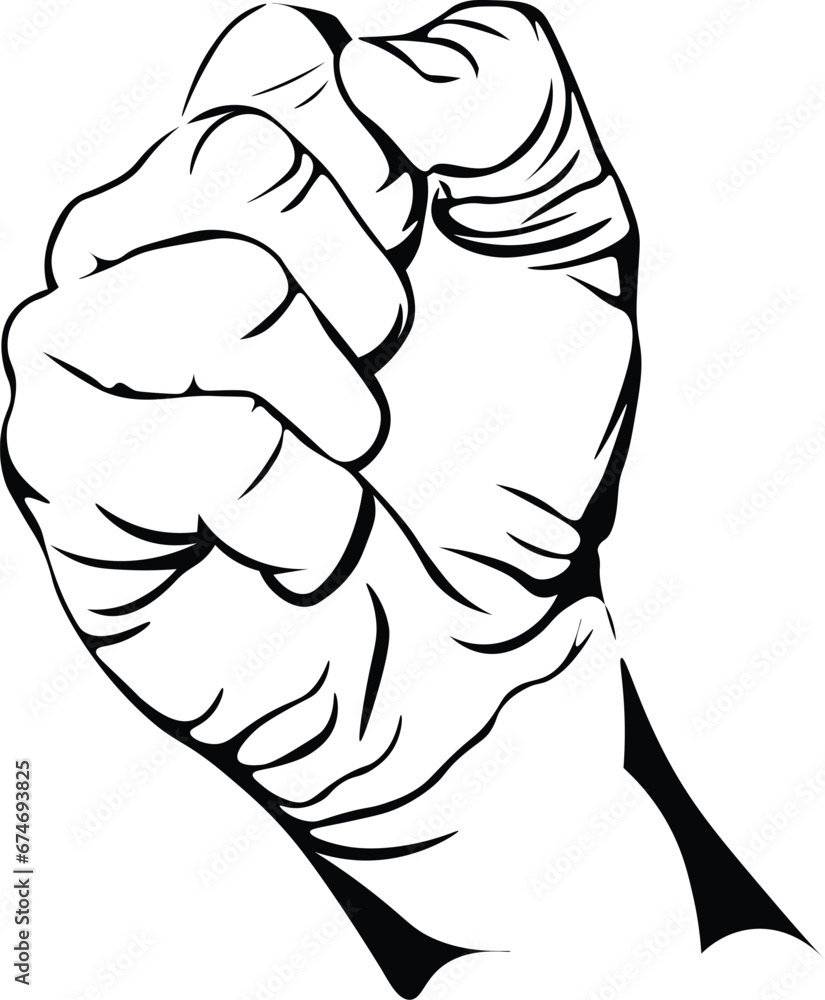 Cartoon Black and White Isolated Illustration Vector Of A Fist Balled ...
