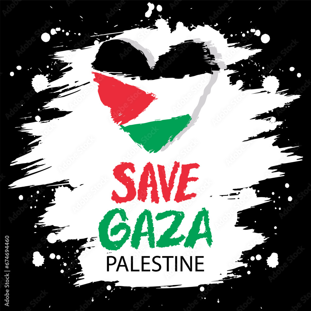 Slogan Save Palestine. Save Gaza. Vector illustration of a grunge ...