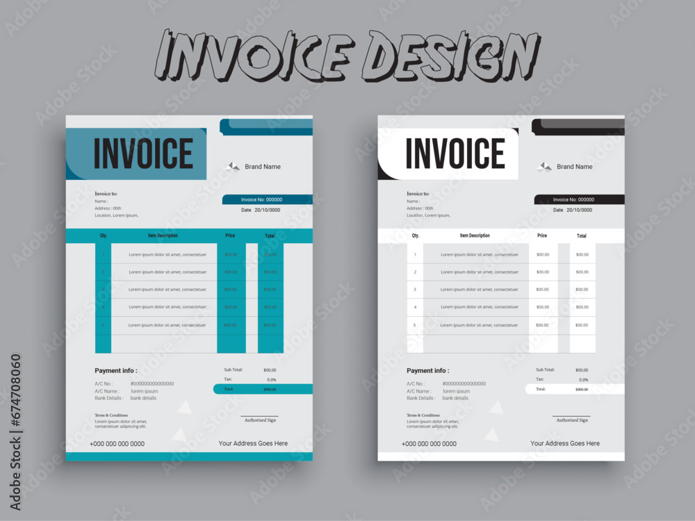 Invoice Design. Business invoice form template. Invoicing quotes, money ...