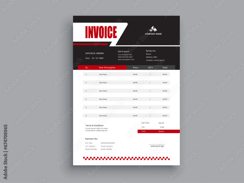 Invoice Design. Business invoice form template. Invoicing quotes, money ...