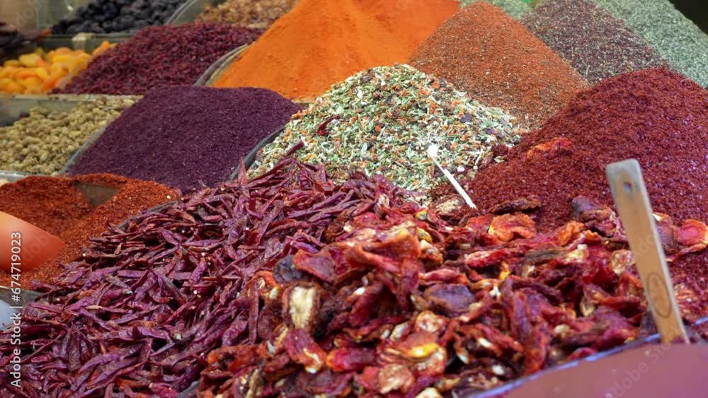 Arabic Spices in Market . Selective blurring on piles of spices of ...