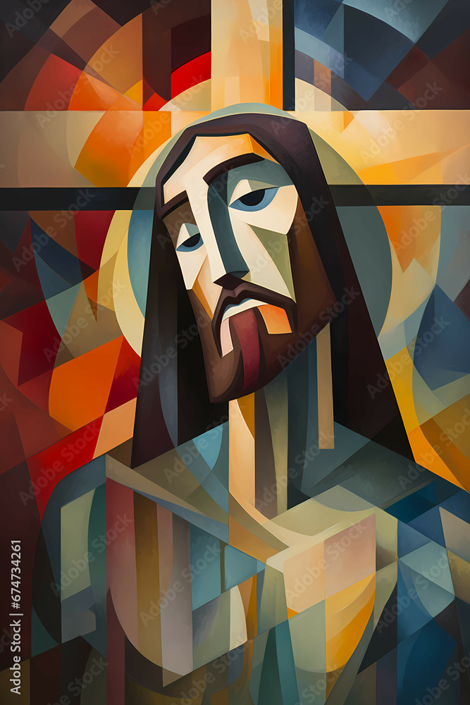 Jesus crucified on the cross cubism modern art geometric contemporary ...
