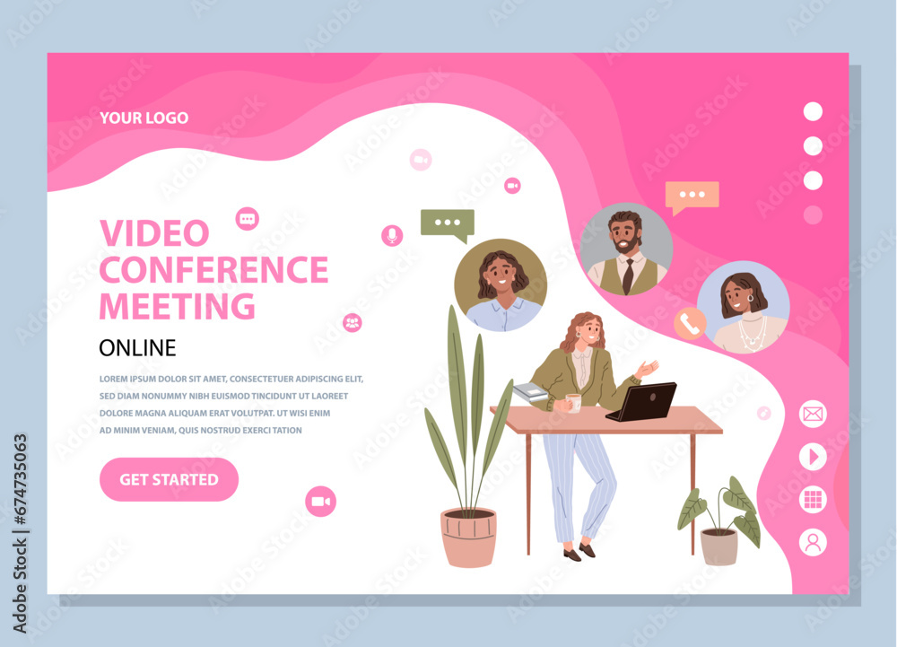 Video conference. Vector illustration. The video conference provides ...