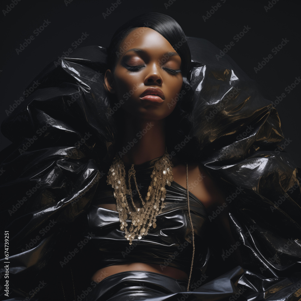 a black female super model who is crying, wearing funeral like attire ...