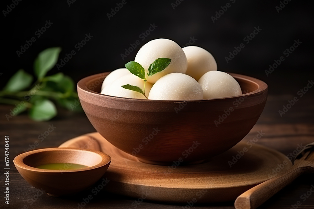 In a bowl full of famous Indian Bengali sweet rasgulla. Popular dessert ...