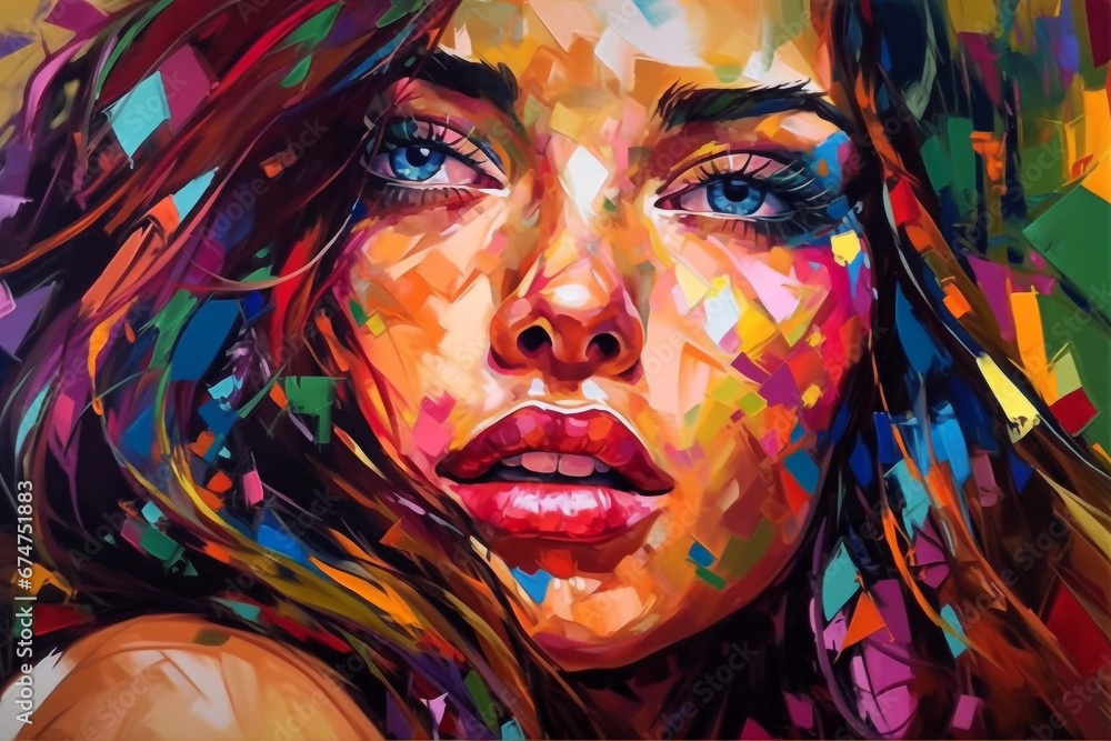 Portrait einer lachenden jungen Frau in bunten Farben Stock ...