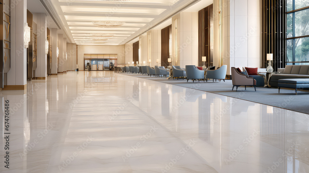 Sparkling shiny marble floor in modern commercial lobby of business ...