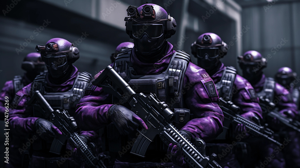 SWAT Company soldiers in formation, ready for battle. They are equipped ...