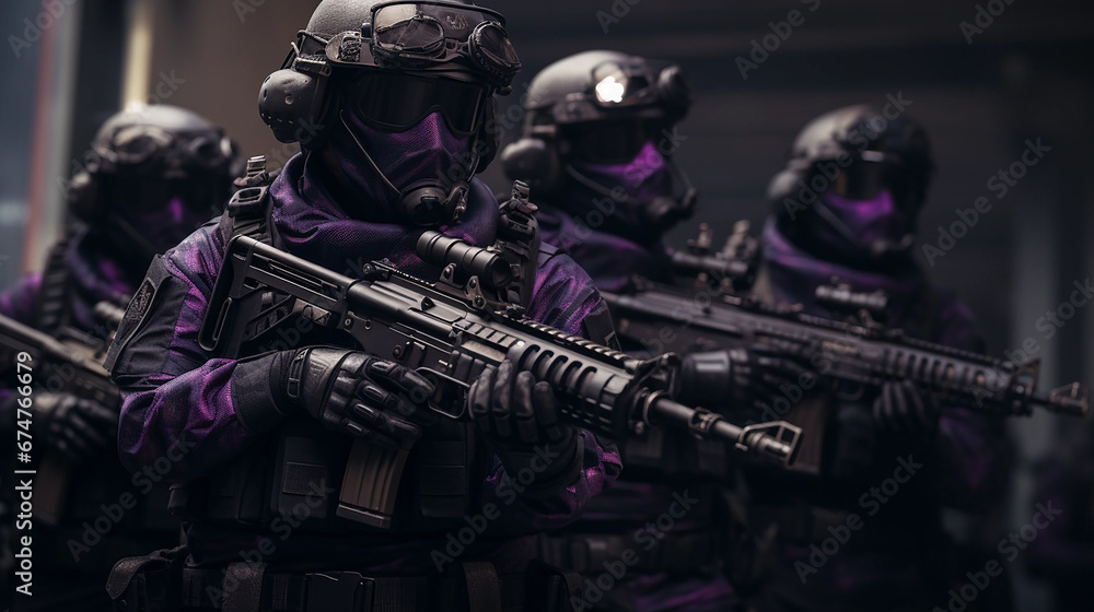 SWAT Company soldiers in formation, ready for battle. They are equipped ...