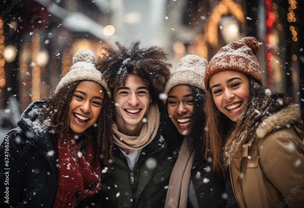 Group of young mix races African European Hispanic women and man in ...