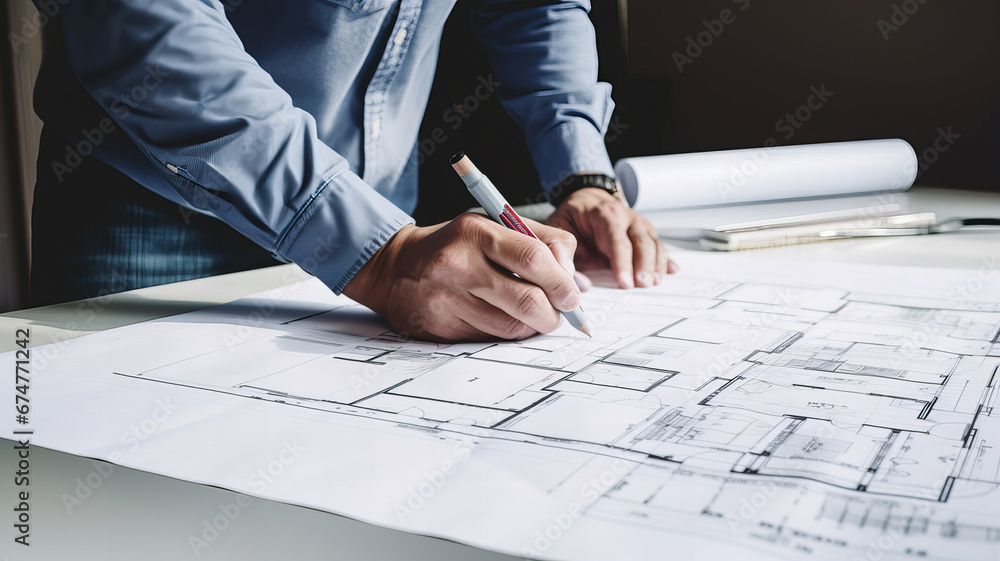 Foto de A structural engineer prepares a technical drawing when ...