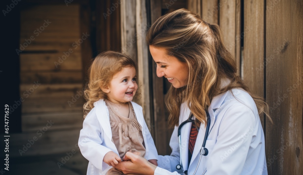 A male and female doctor are examining a young child. A paediatrician ...