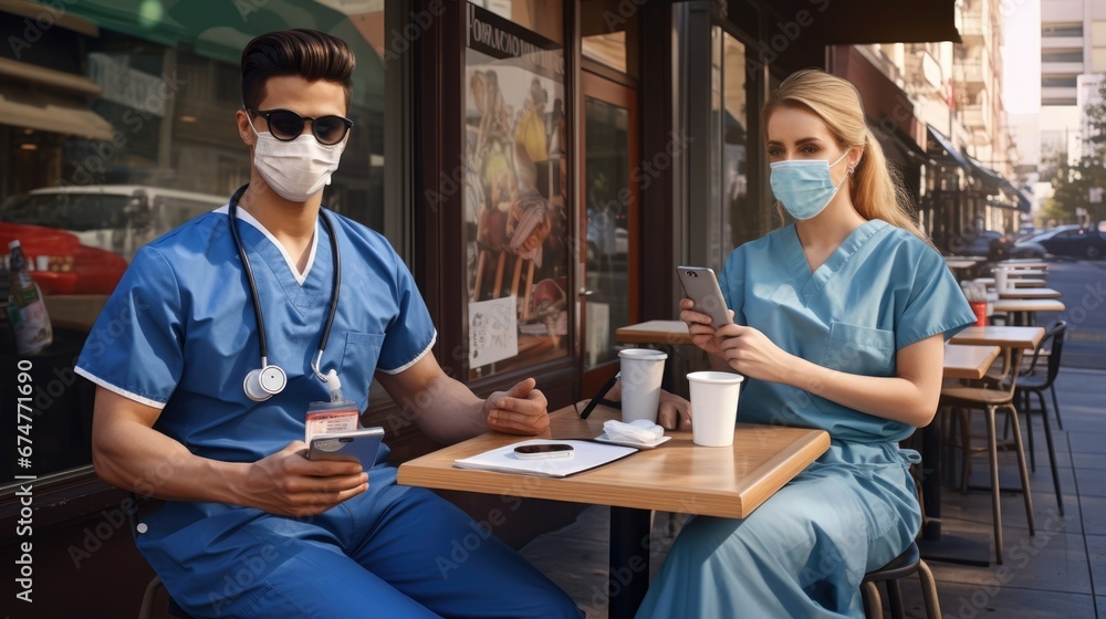 Medical workers - doctors, nurses in everyday life. Medical staff in a ...