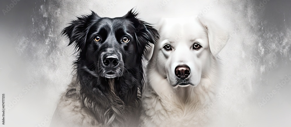 In the isolated beauty of nature a white animal a black portrait of two ...