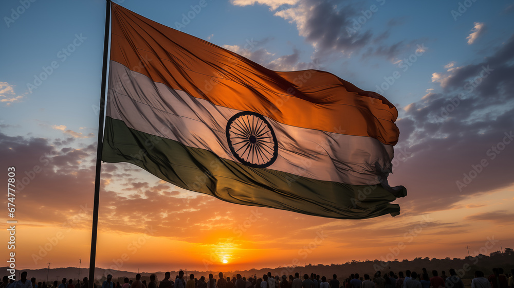 Flag Hoisting at Sunrise: An evocative scene of the national flag being ...
