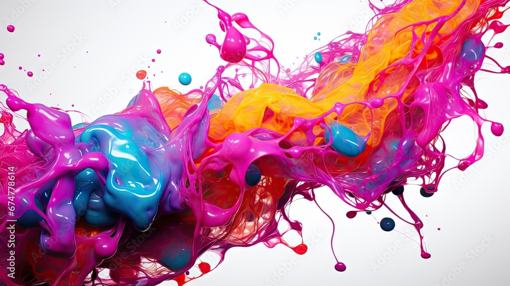 a multicolored object is floating in the air on a white background with blue and orange bubbles ...