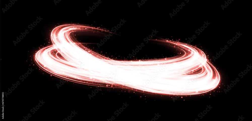 Glittering swirl rings twinkle on transparent background. Magic red ...