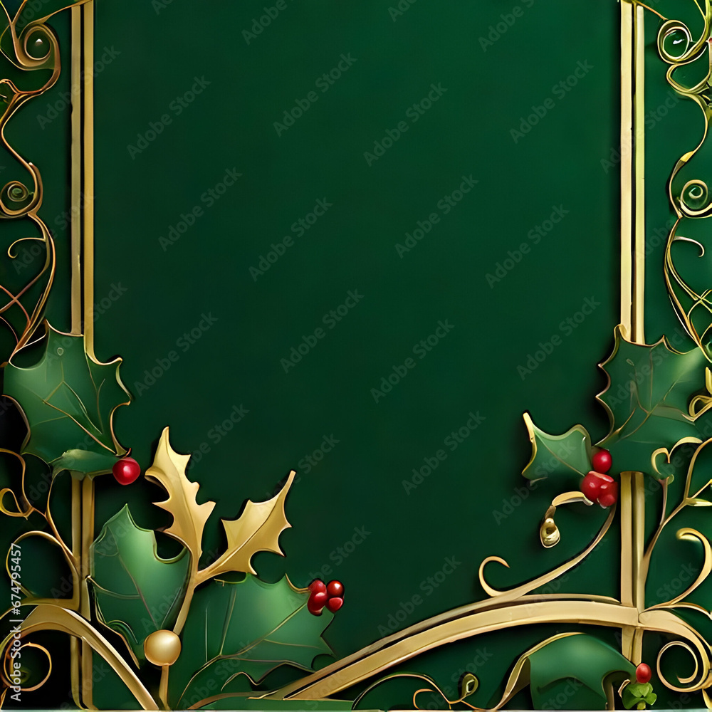Design an empty Christmas invitation frame with a deep rich green ...