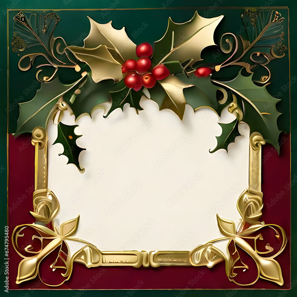 Design an empty Christmas invitation frame with a deep rich green ...