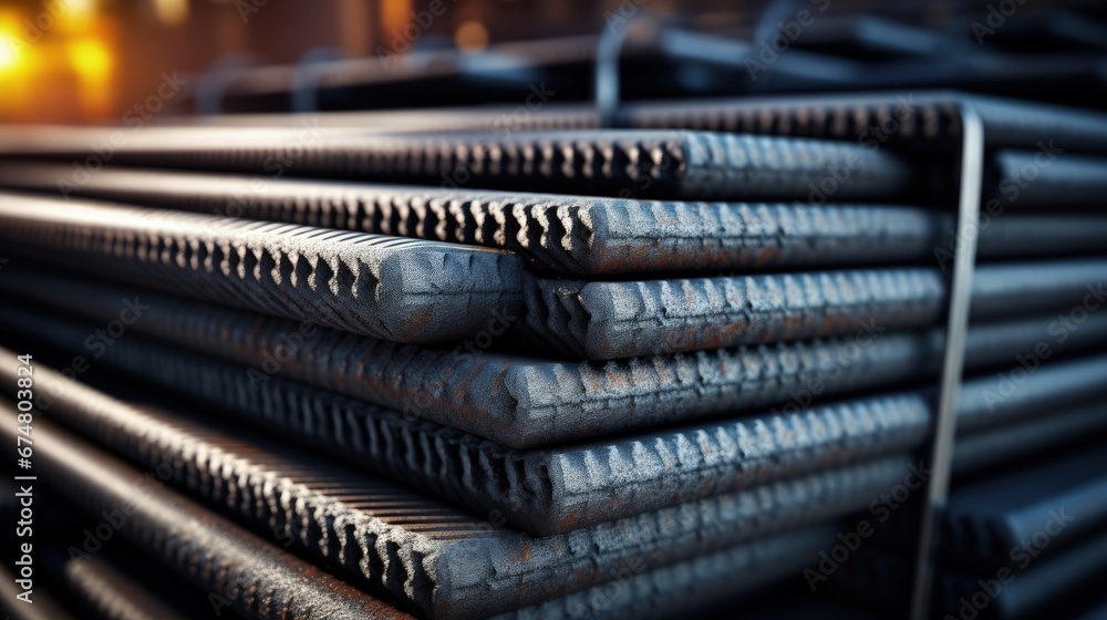 Reinforcement steel rod and deformed bar with rebar at construction ...