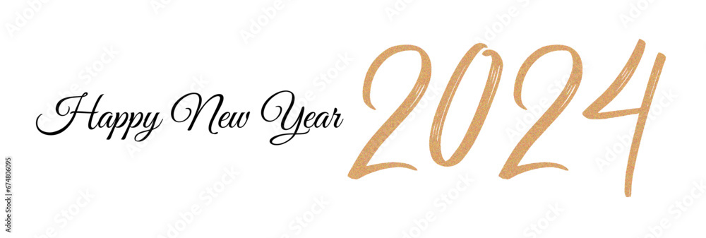 Happy new year 2024 banner with calligraphic font and brush painted ...