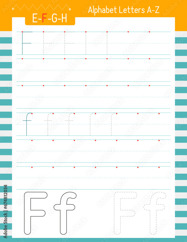 Learning to trace kids activity worksheet. Page letter F for kids ...