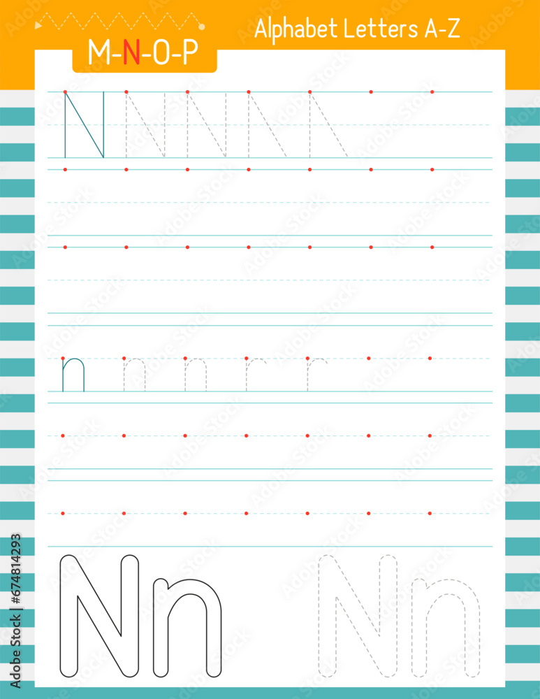Handwriting practice for letter N uppercase and lowercase. Tracing and ...