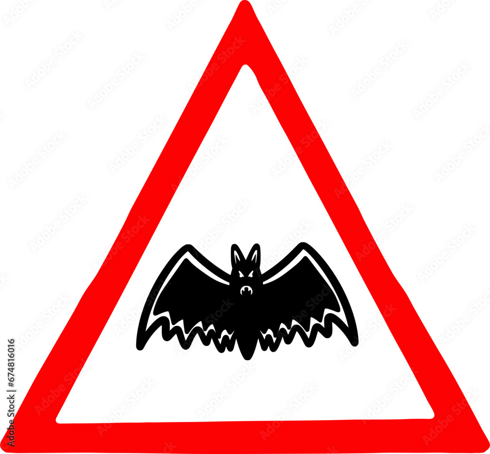 Hand drawn vector drawing,art of red warning road sign with symbol of ...