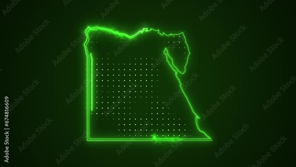 Neon Green Egypt Map Borders Outline Loop Background. Neon Green Colored Egypt Map Borders ...