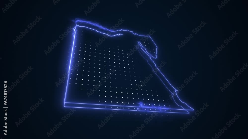 3D Neon Blue Egypt Map Borders Outline Loop Background. Neon Blue ...