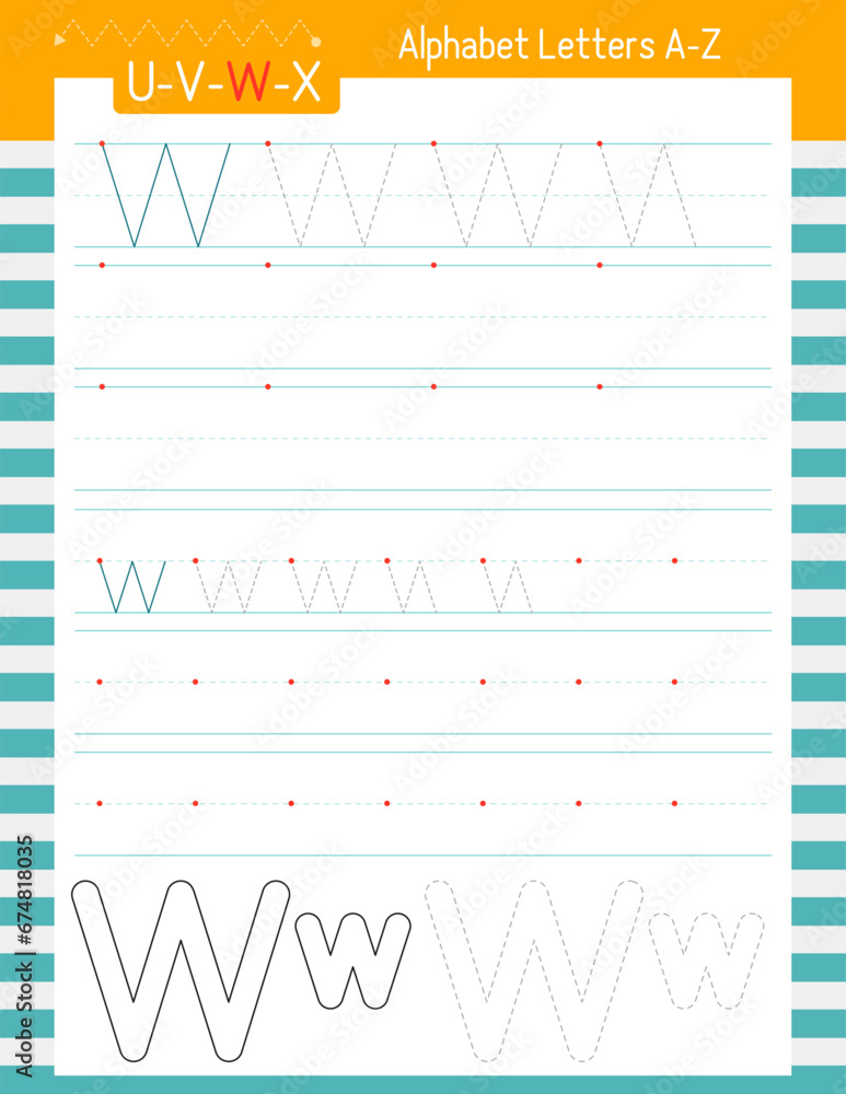 Letter Tracing Worksheet. For Letter W uppercase and lowercase ...