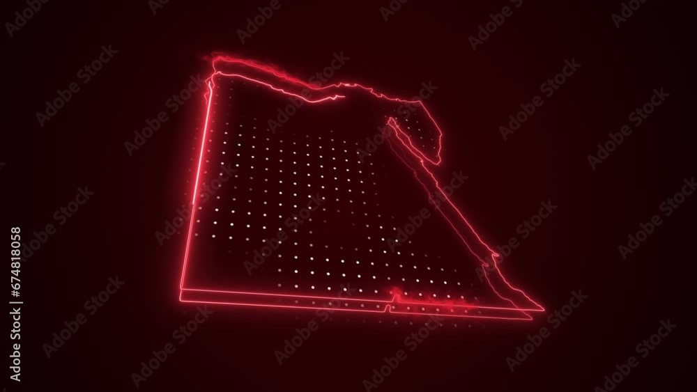 3D Neon Red Egypt Map Borders Outline Loop Background. Neon Red Colored ...