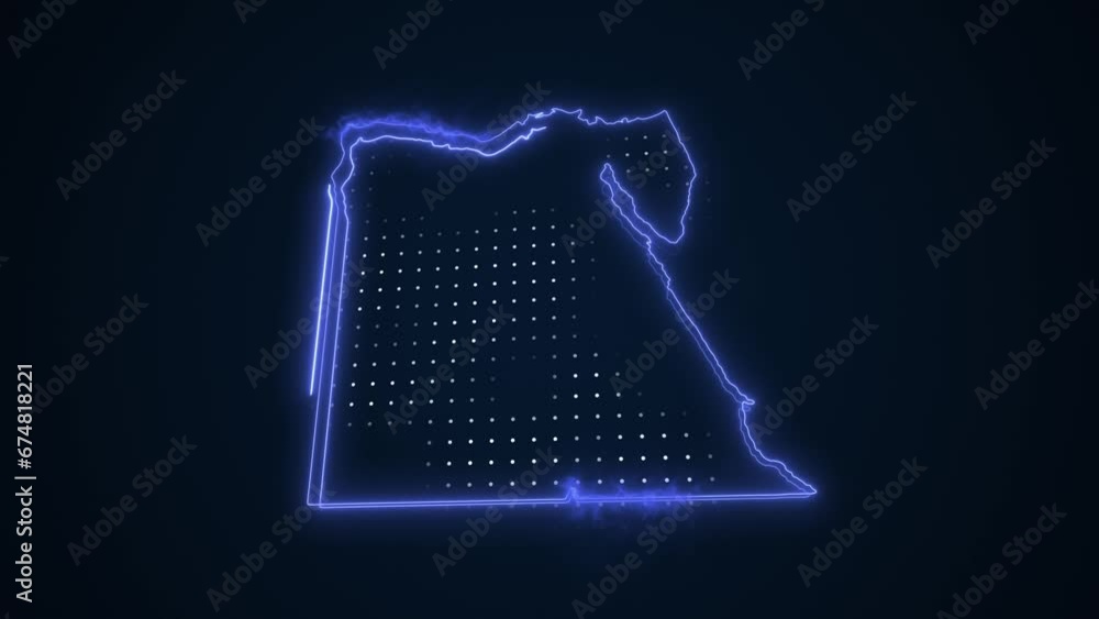 3D Moving Neon Blue Egypt Map Borders Outline Loop Background. Neon ...