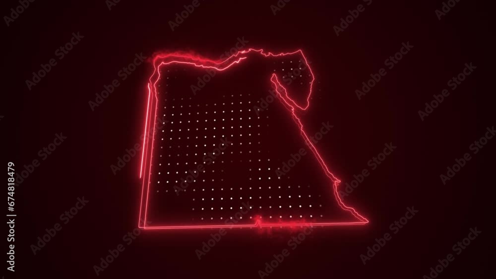 3D Moving Neon Red Egypt Map Borders Outline Loop Background. Neon Red ...