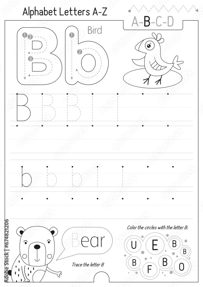 Letter Tracing Worksheet for Activity Book for kids. For Letter B upper ...