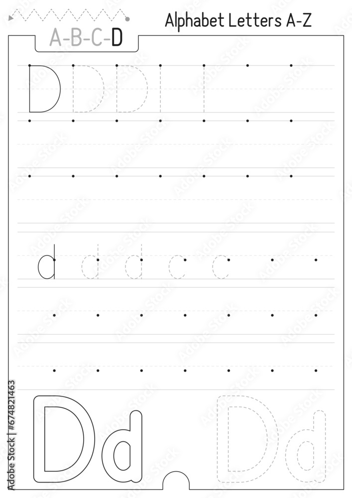 Letter Tracing learning to write for Kids workbook. For Letter D upper ...
