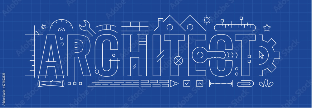 architect and architecture symbols. architect word technical drawing ...