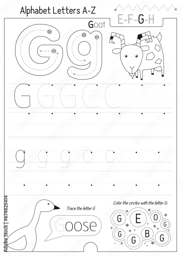 Letter Tracing Worksheet for Activity Book for kids. For Letter G upper ...