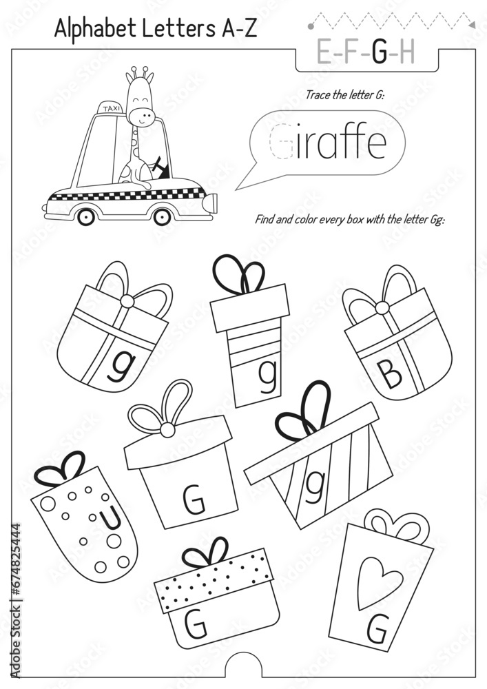 Letter Trace, find and color Worksheet for Kids Activity Book. For ...