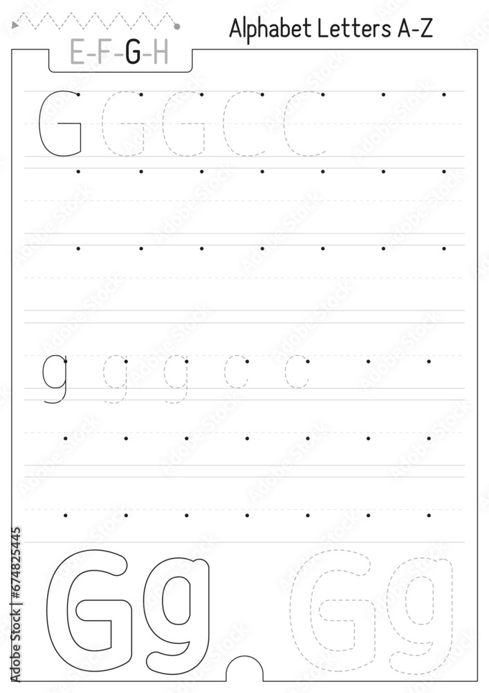 A-Z tracing worksheet to teach kids handwriting practice with uppercase ...