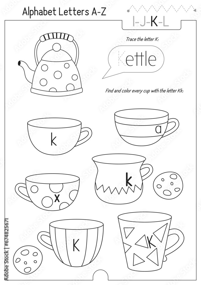 Letter Trace, find and color Worksheet for Kids Activity Book. For ...