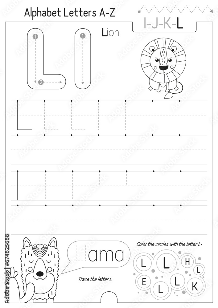 Letter Tracing Worksheet for Activity Book for kids. For Letter L upper ...