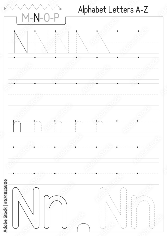Handwriting practice for letter N uppercase and lowercase. Tracing and ...