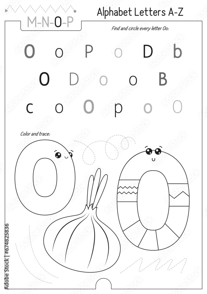 Letter Coloring Worksheet for Kids Activity Book. For Letter O upper ...